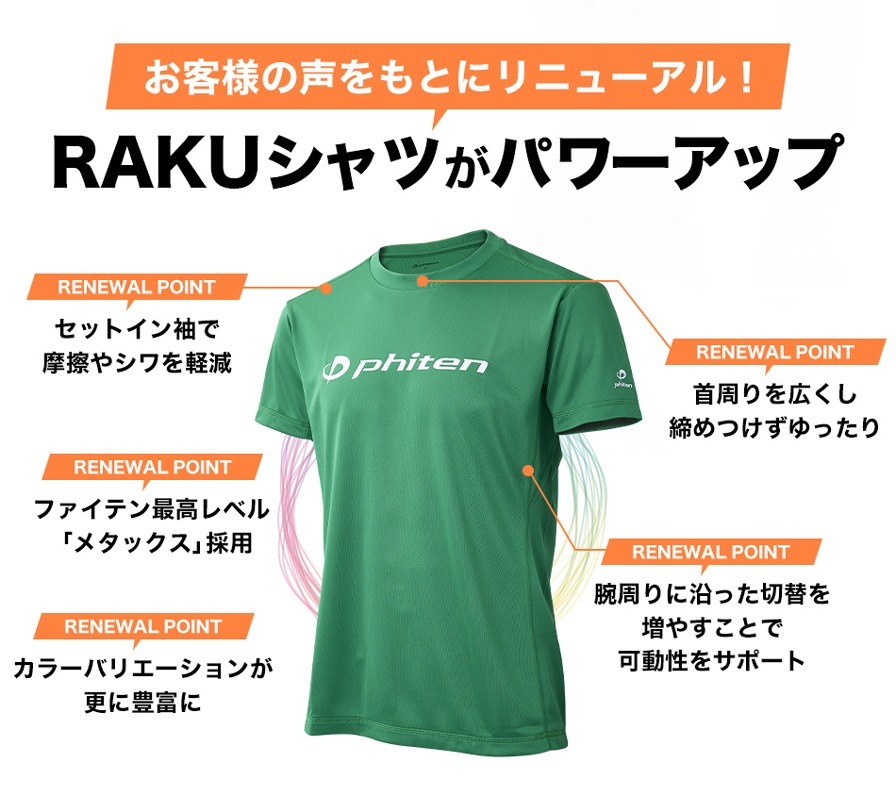 phiten ファイテン RAKUシャツ 半袖 無地 Tシャツ 1枚入り 2024年 バージョン【 色とサイズが選べます 】 / トレーニング・健康グッズ通販のパワーピット
